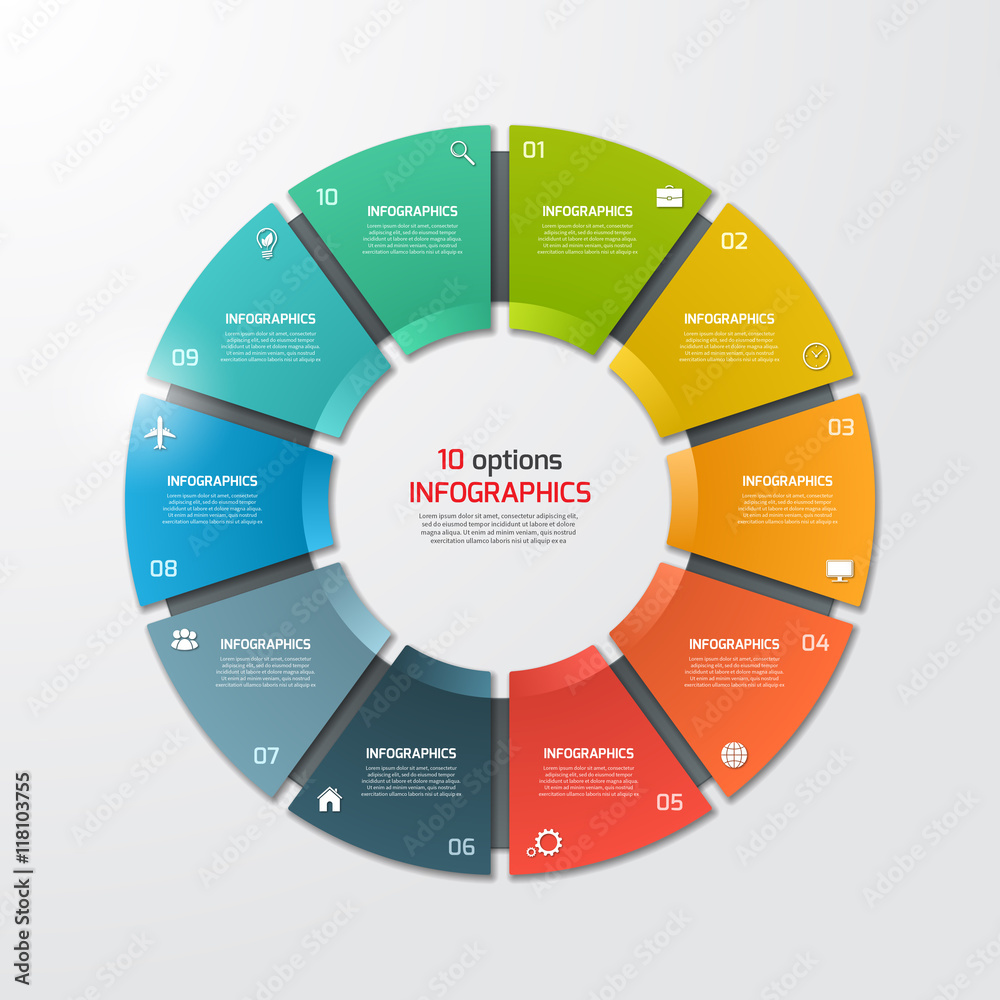 Pie chart circle infographic template with 10 options. Business concept ...
