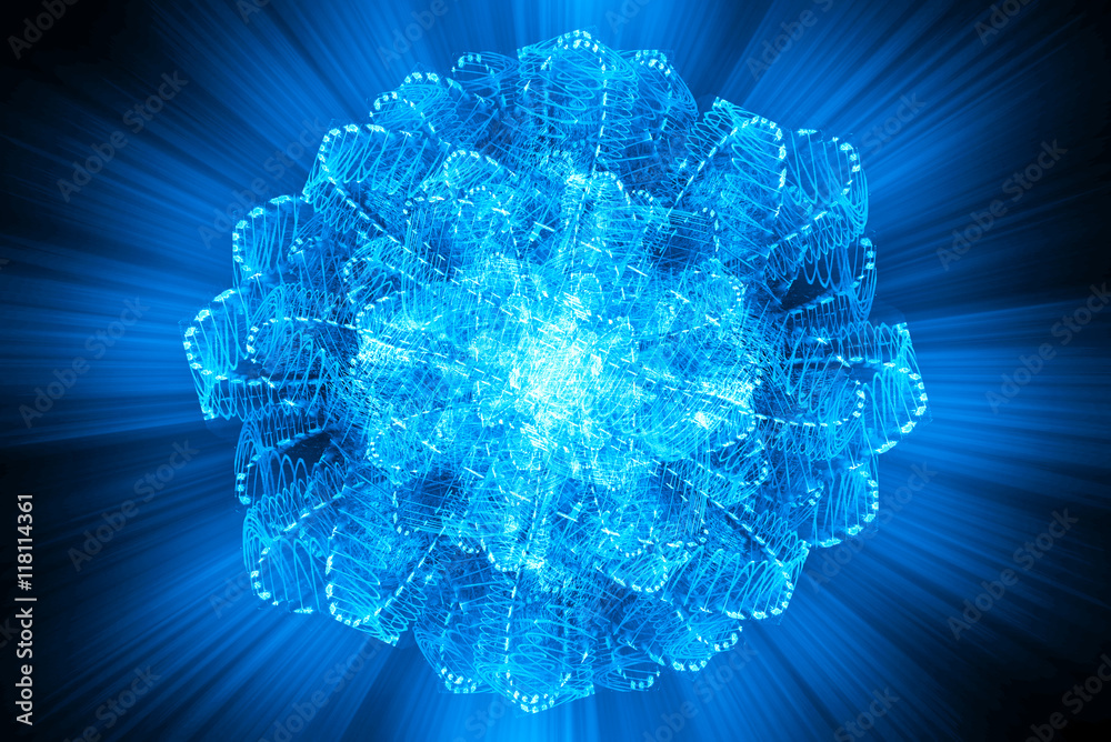 Nucleus of Atom Nuclear explode ray radiation light science concept ...