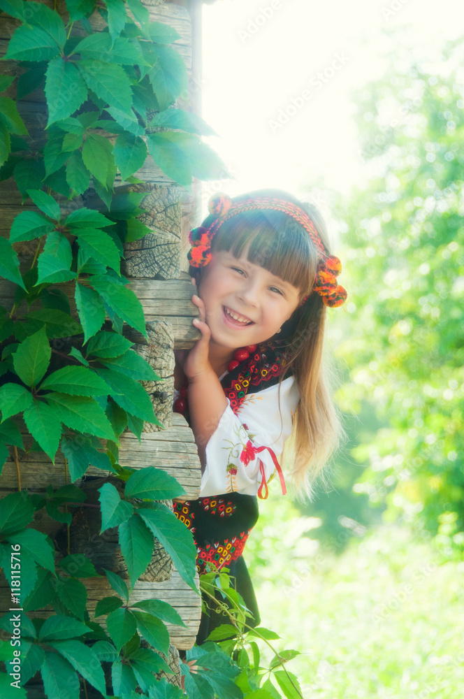 Beautiful Ukrainian Little girl in national Hutsul Ukrainian cos Stock ...