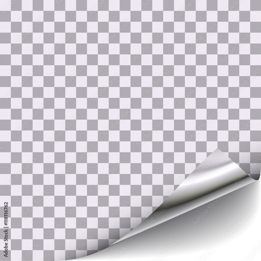 Curled corner with transparent front area background. For page design ...