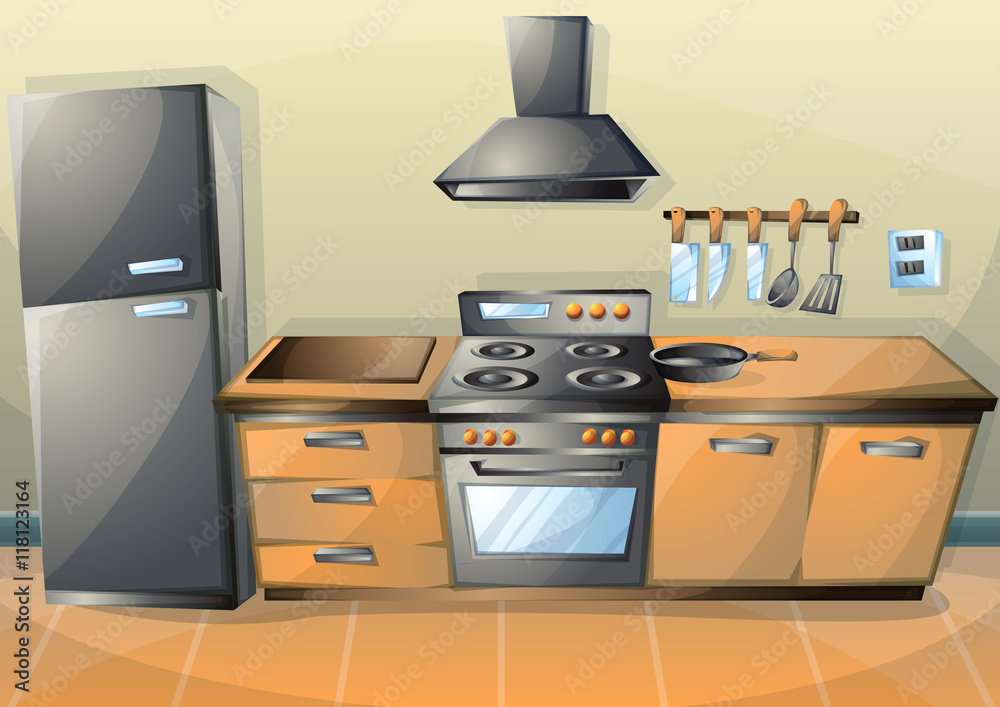 cartoon vector illustration interior kitchen with separated layers ...