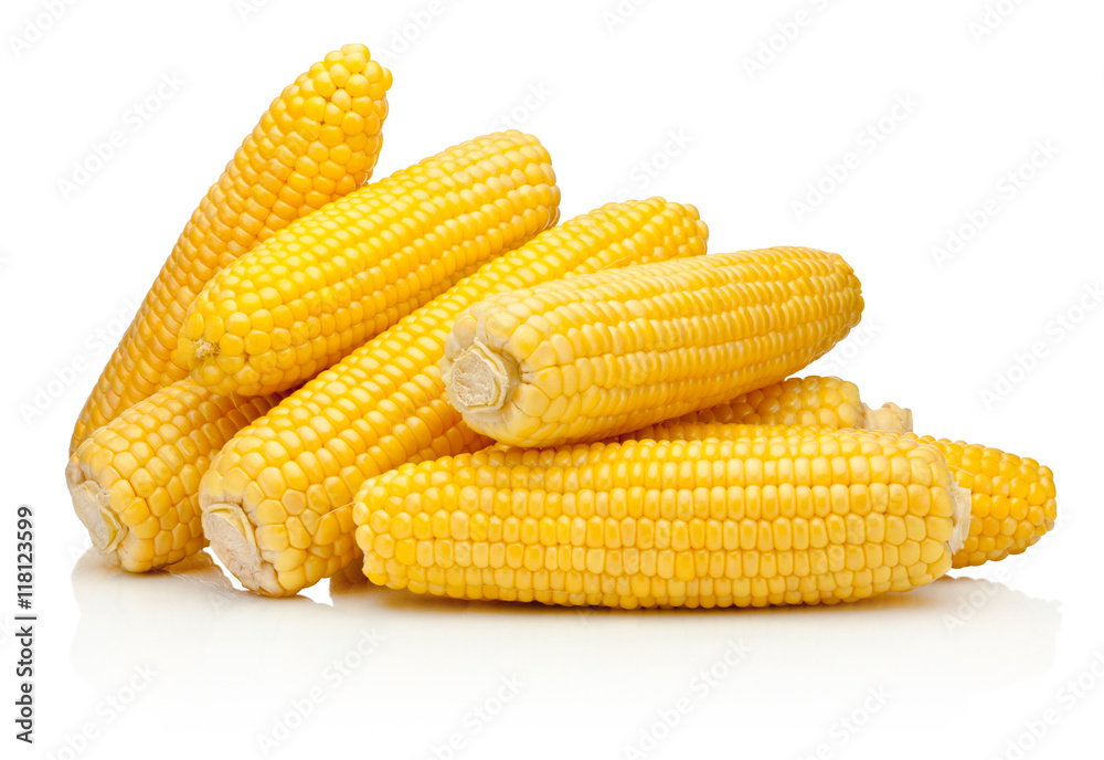 Corn on the cob kernels peeled isolated on white background Stock-Foto ...