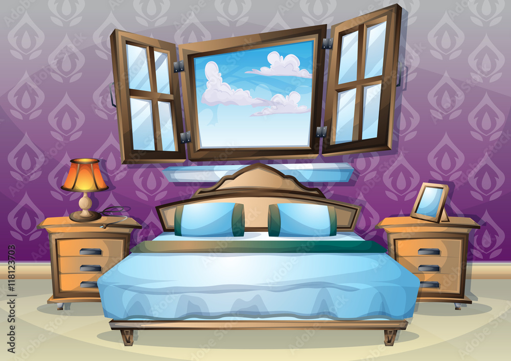 cartoon vector illustration interior bedroom with separated layers ...