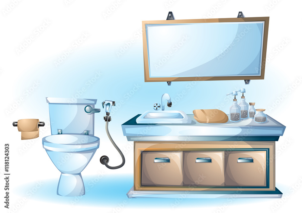 cartoon vector illustration interior toilet object with separated ...