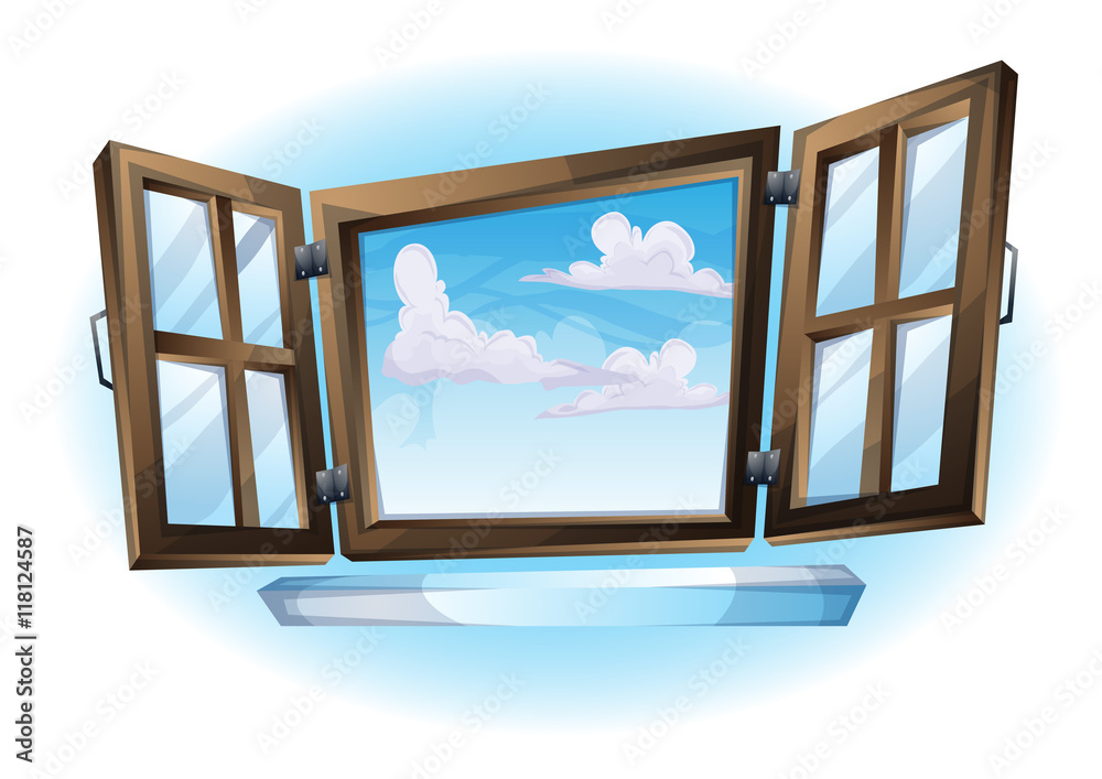 cartoon vector illustration window open landscape view with separated ...