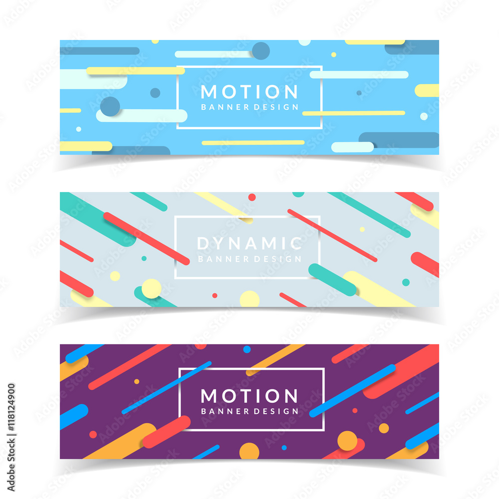 Dynamic banners set. Colorful geometric shapes in motion. Eps10 vector ...
