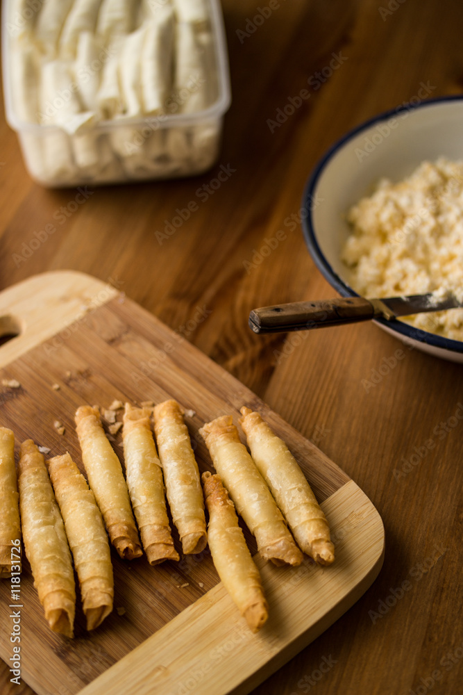 Sigara Boregi / Turkish Cigar Shaped Rolls . Stock Photo | Adobe Stock