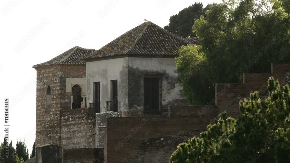 Nazari moorish castle walls at the sunset in the Alcazaba, Malaga ...