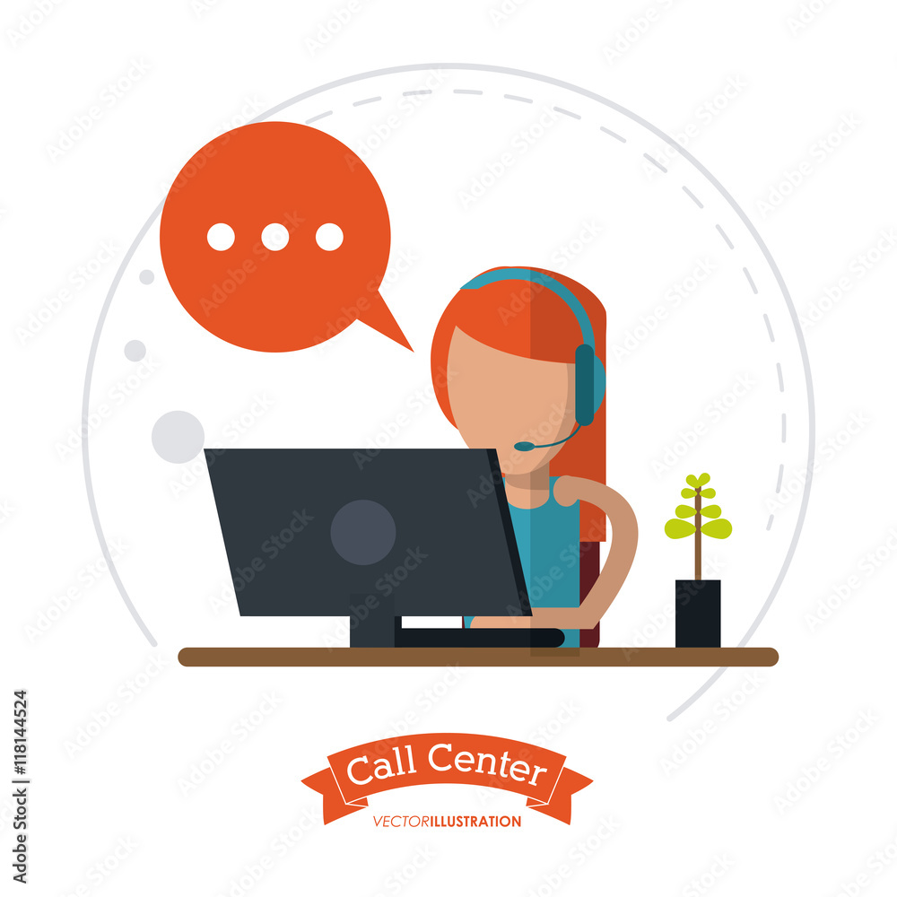 operator assistant woman headphone computer bubble plant call center ...