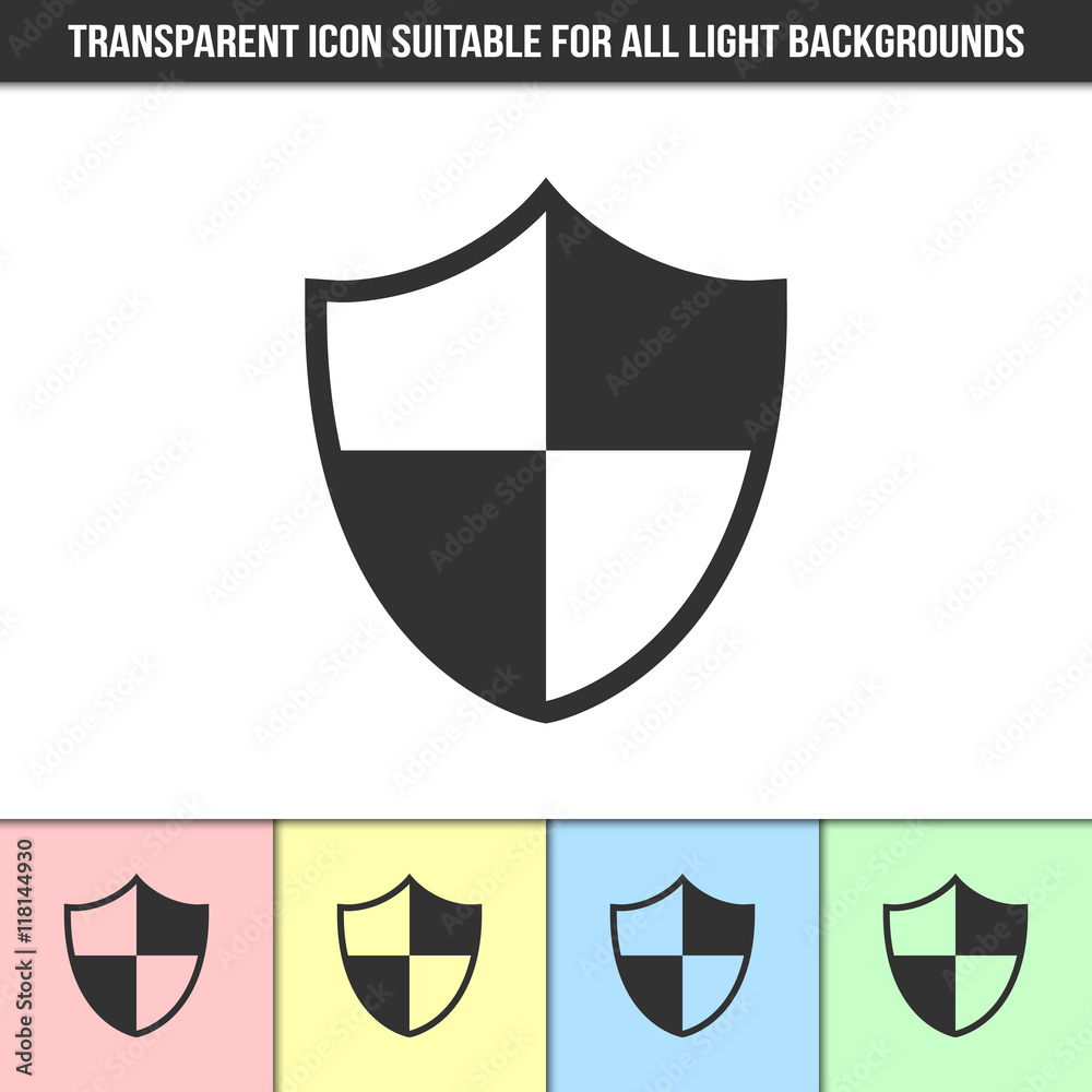 Simple outline transparent shield icon on different types of light ...