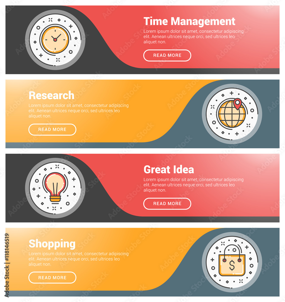 Flat design concept. Set of flat line business website banner templates ...