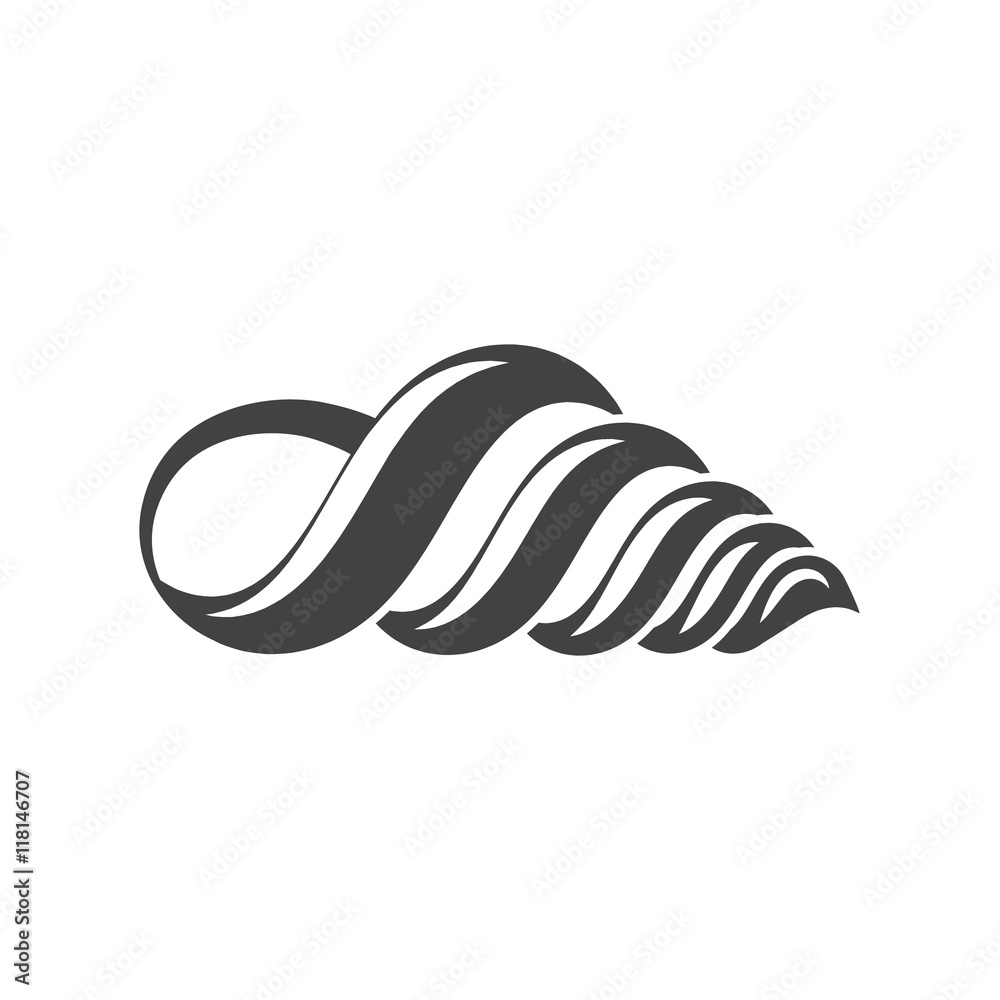 Seashell horn type outline. Black icon, logo element, flat vector ...