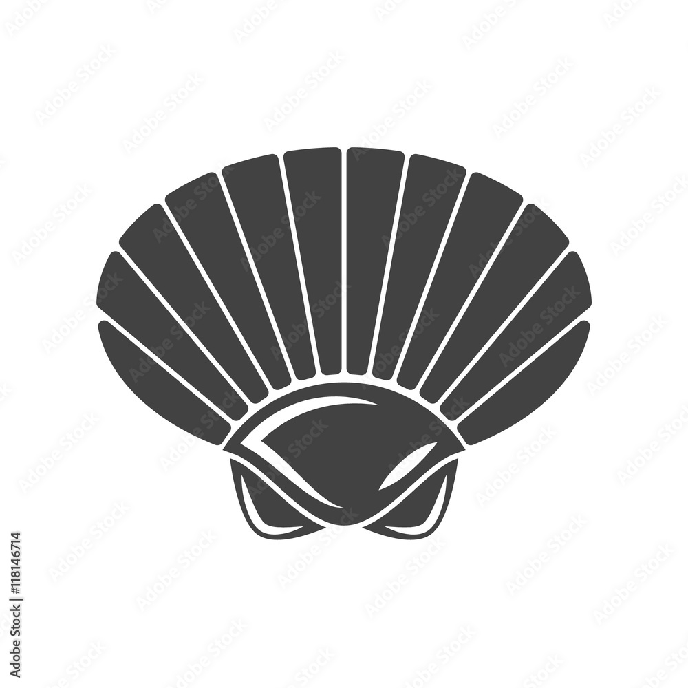 Seashell outline. Black icon, logo element, flat vector illustration ...