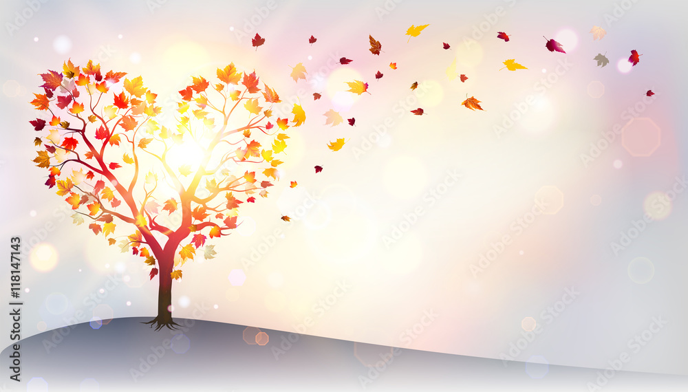 Autumn In Love - Tree In A Heart Shape Stock Vector | Adobe Stock