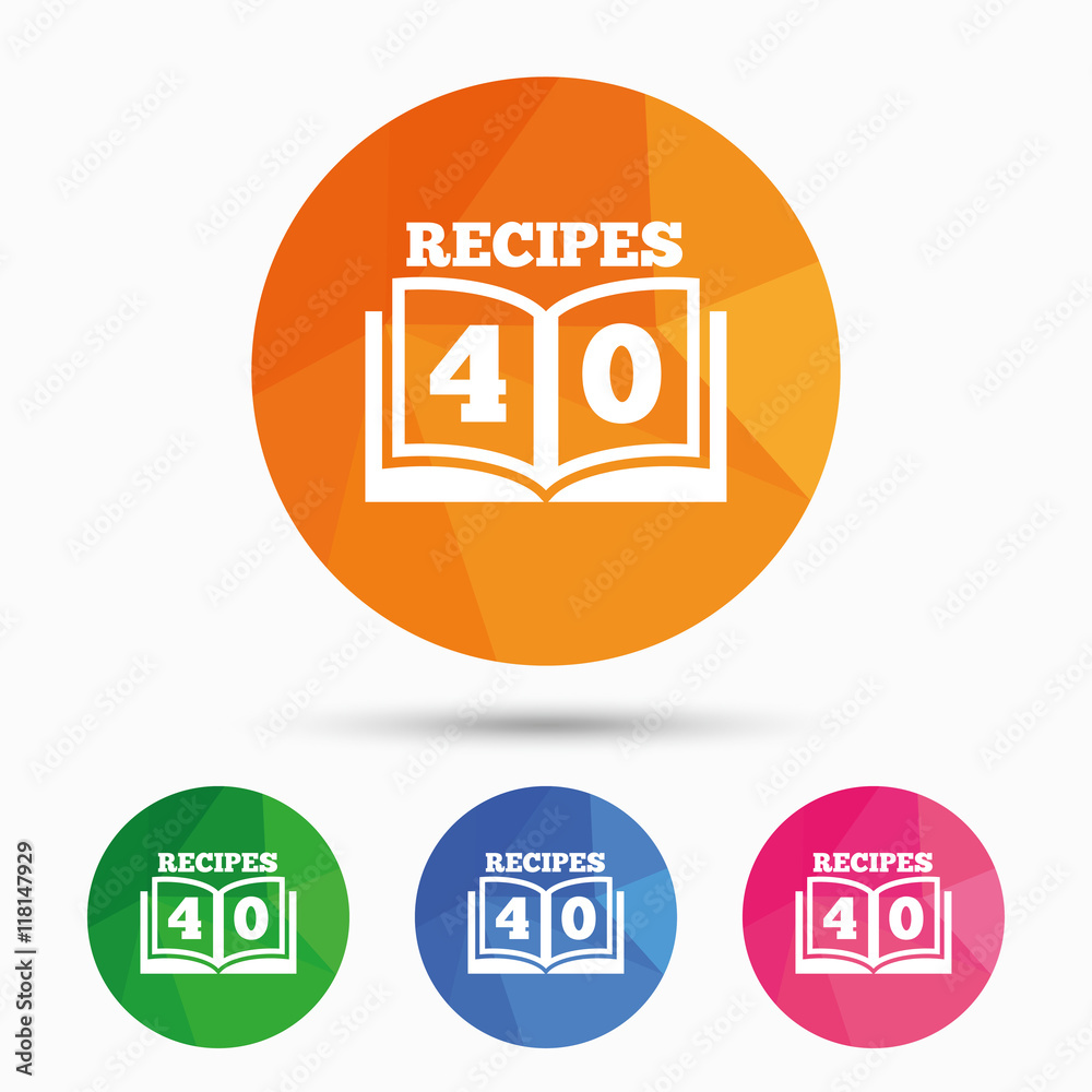 Cookbook sign icon. 40 Recipes book symbol. Stock Vector | Adobe Stock