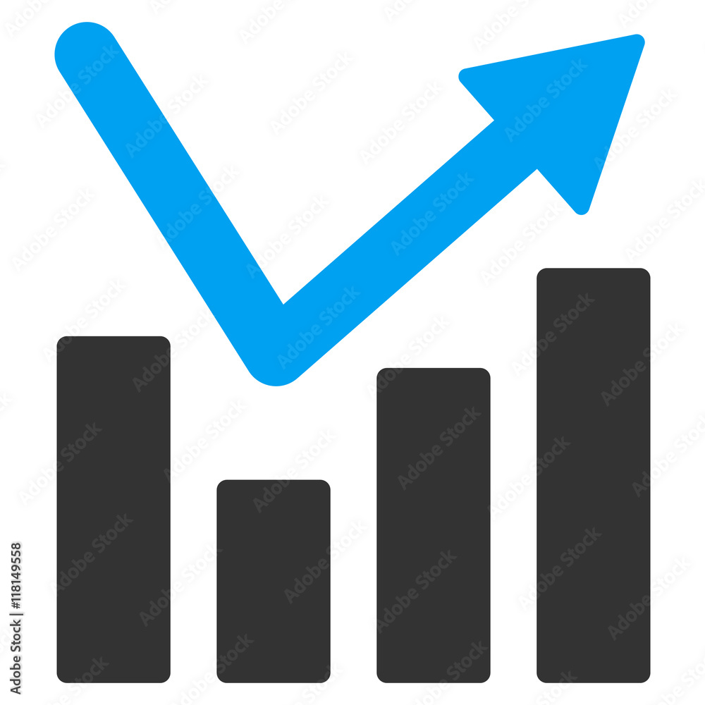 Bar Chart Trend icon. Vector style is bicolor flat iconic symbol with ...
