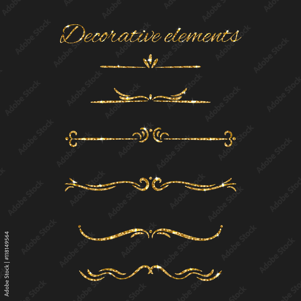 Gold text dividers set. Ornamental decorative elements. Vector ornate ...