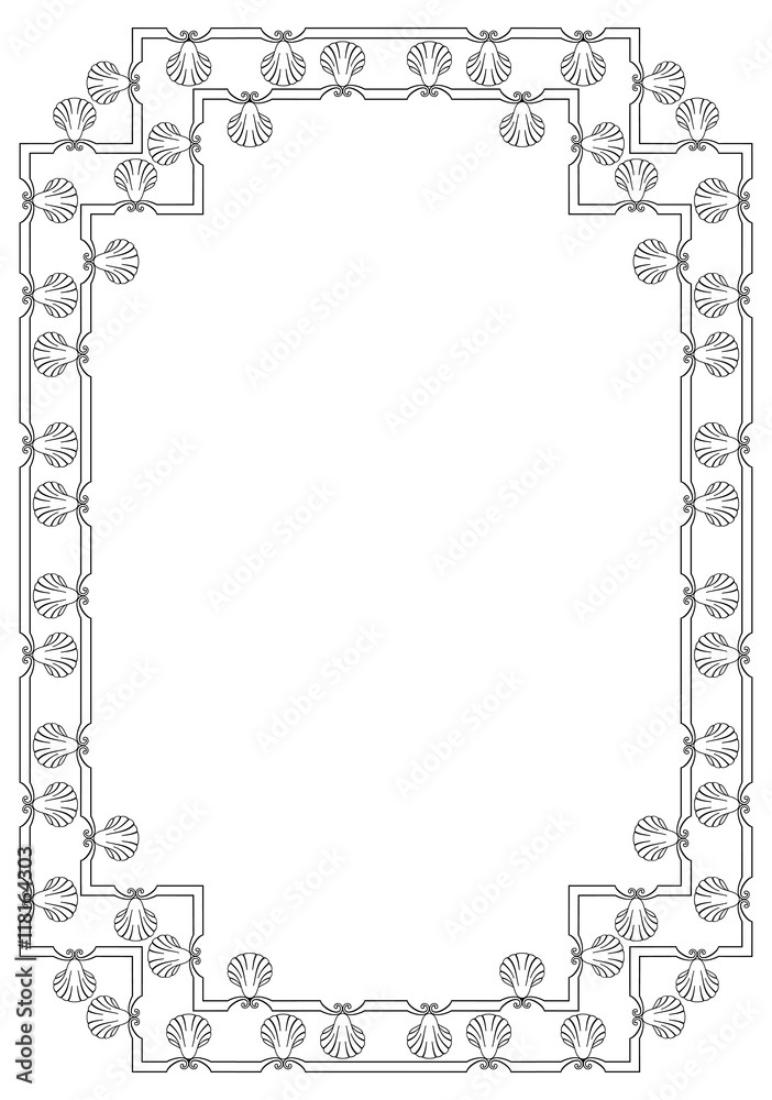 Vertical outline frame with shells. Vector clip art. Stock Vector ...
