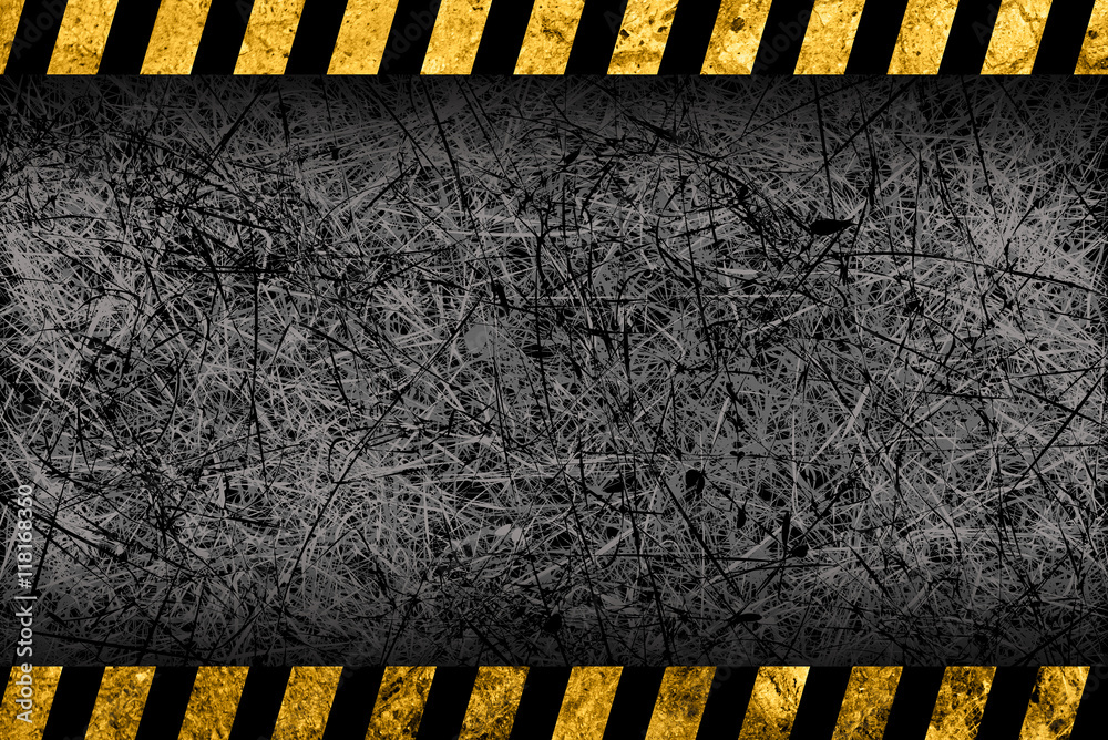 Grunge dark grey background with black and yellow warning stripes Stock ...