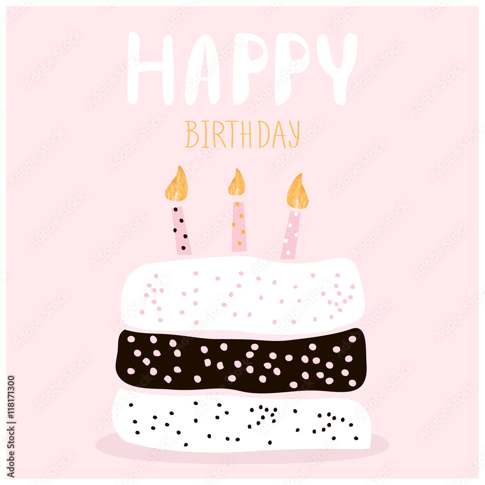 Cute cake with happy birthday wish. Greeting card template. Creative ...
