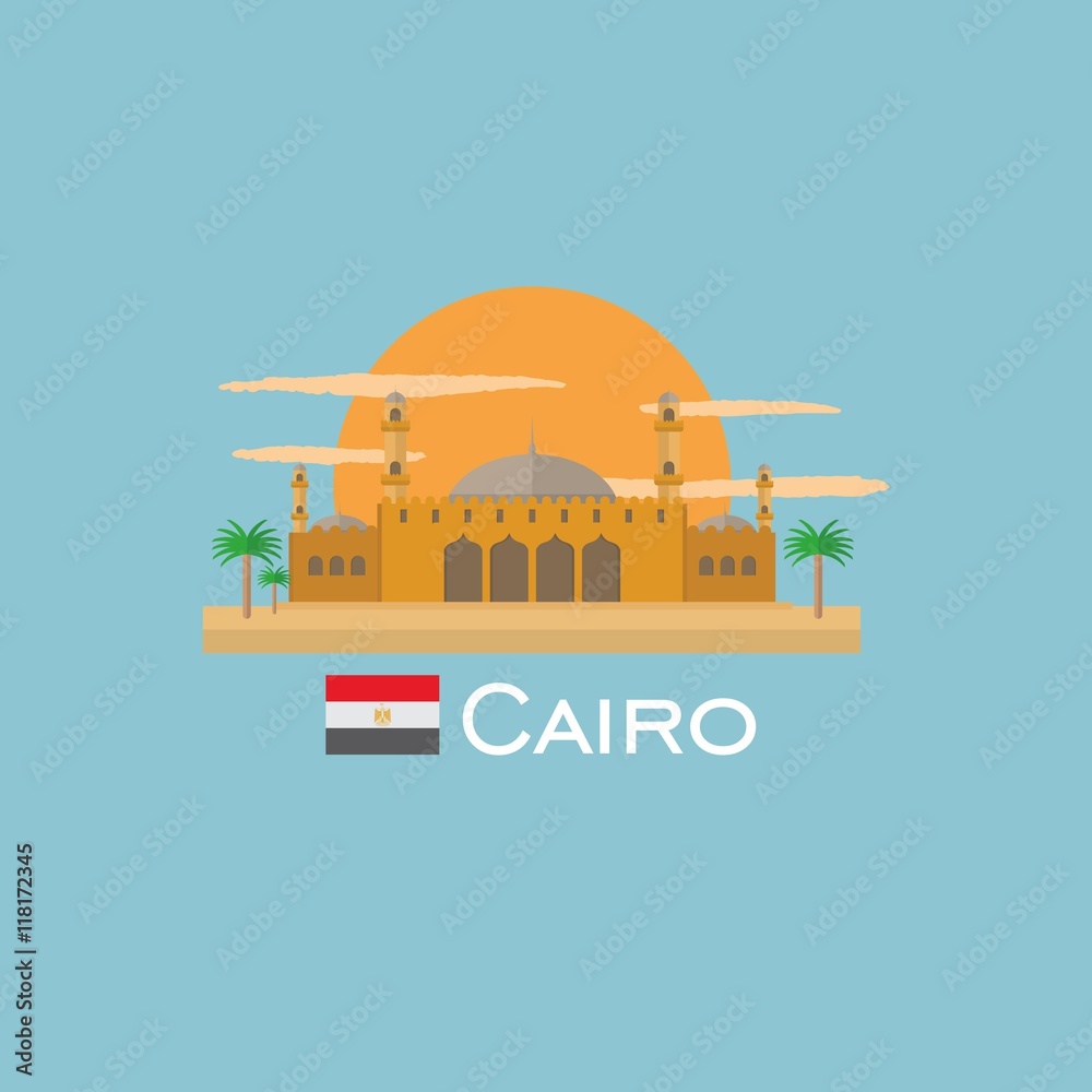 Cairo badge infographic with ancient monument in Egypt. Flat style ...