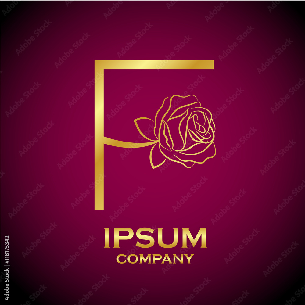 Letter F logo,Rose Flower Gold, beauty and fashion logo Stock Vector ...