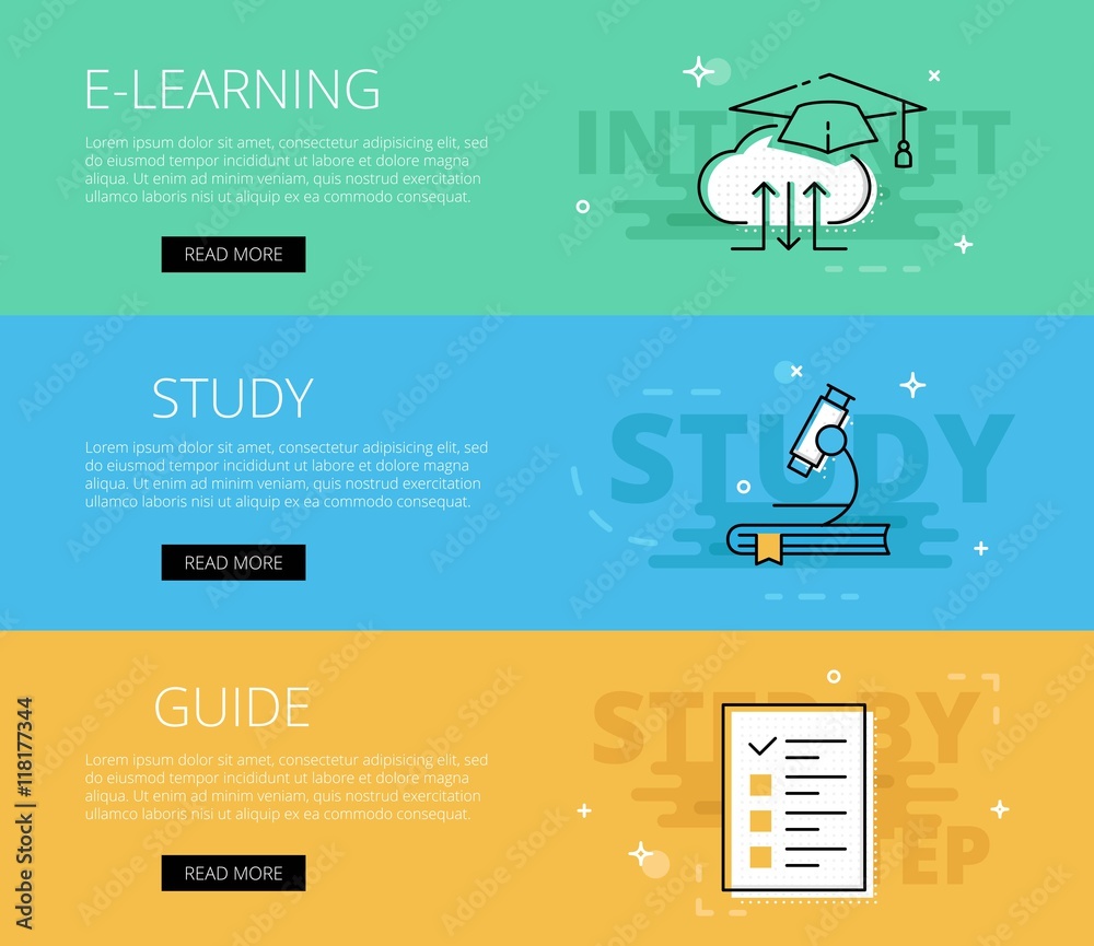 E-learning Study Guide. Vector banners template set Stock Vector ...