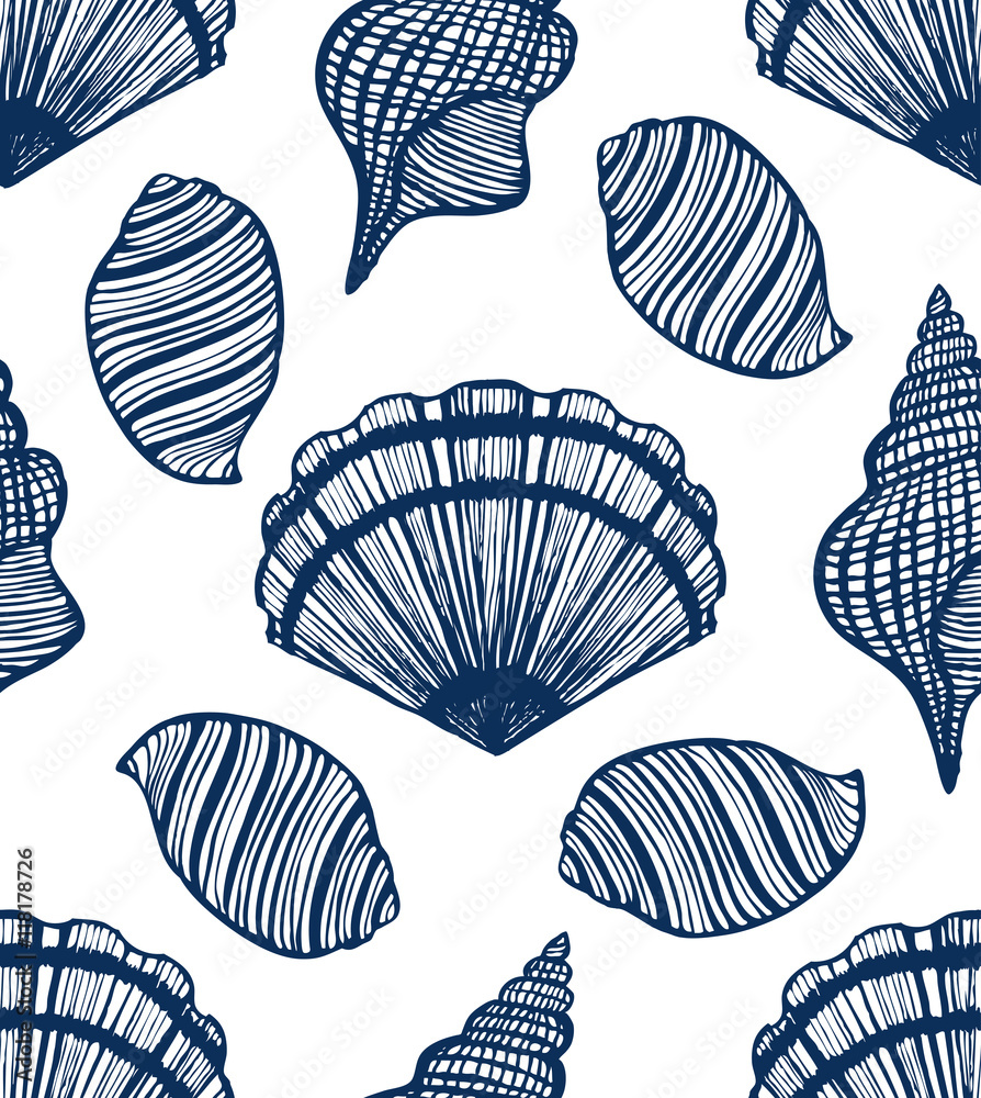 vector seamless background with seashells Stock Vector | Adobe Stock