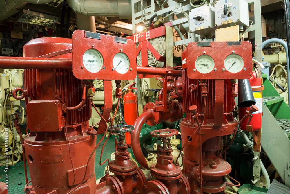 fire sprinkler system in the ship engine room Stock Photo | Adobe Stock