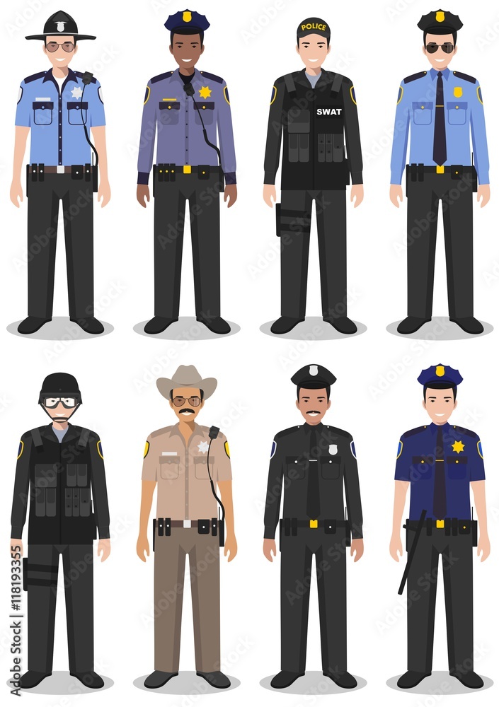Police people concept. Set of different detailed illustration of SWAT ...