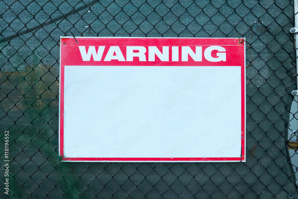 Warning Sign safety caution with blank white message at construction ...