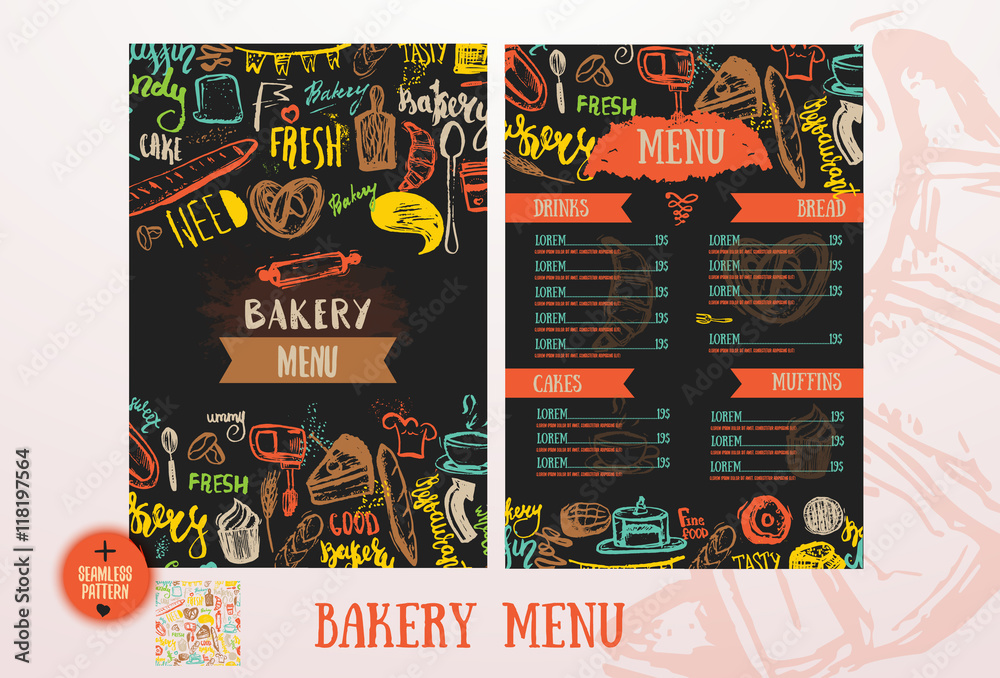 Bakery cafe menu design template. Vintage hand-drawn baking sketch with ...
