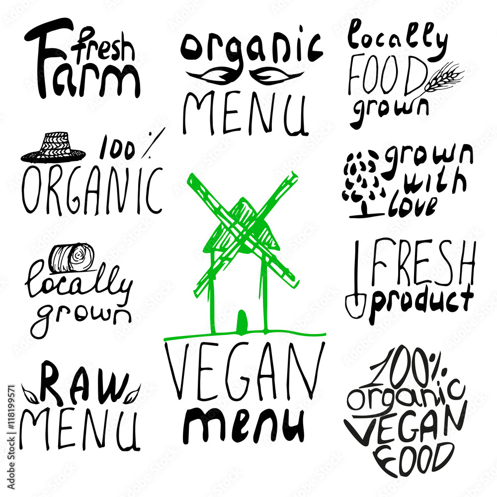 Organic,bio, raw, vegan frash eco natural shape set. Organic food ...