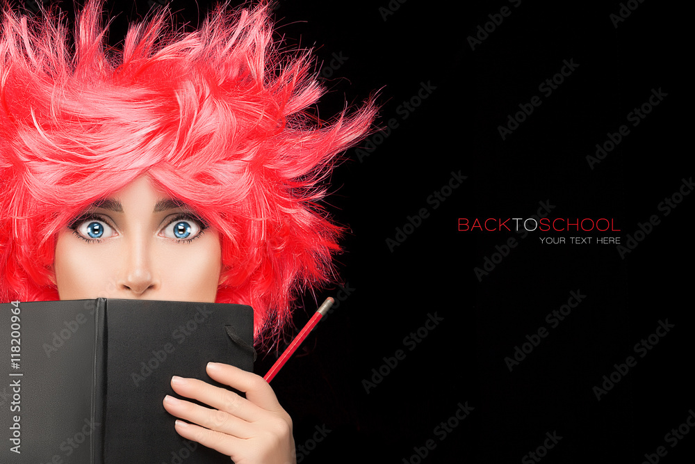 Funny College Girl Covering her Face with Black Notebook Stock Photo ...