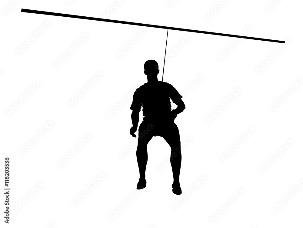 Extreme sportsman took down with rope. Man climbing vector silhouette ...