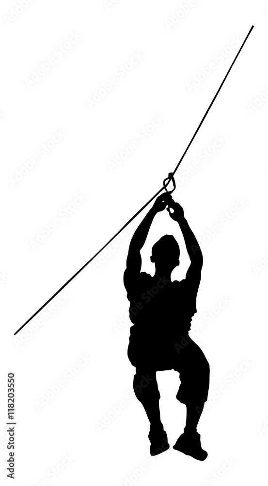 Extreme sportsman took down with rope. Man climbing vector silhouette ...