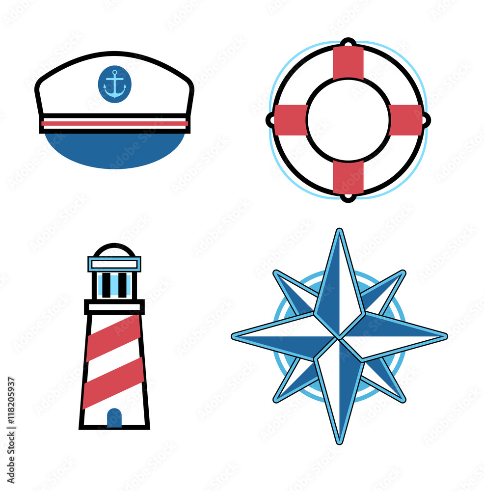 Marine sea icons vector set. Stock Vector | Adobe Stock
