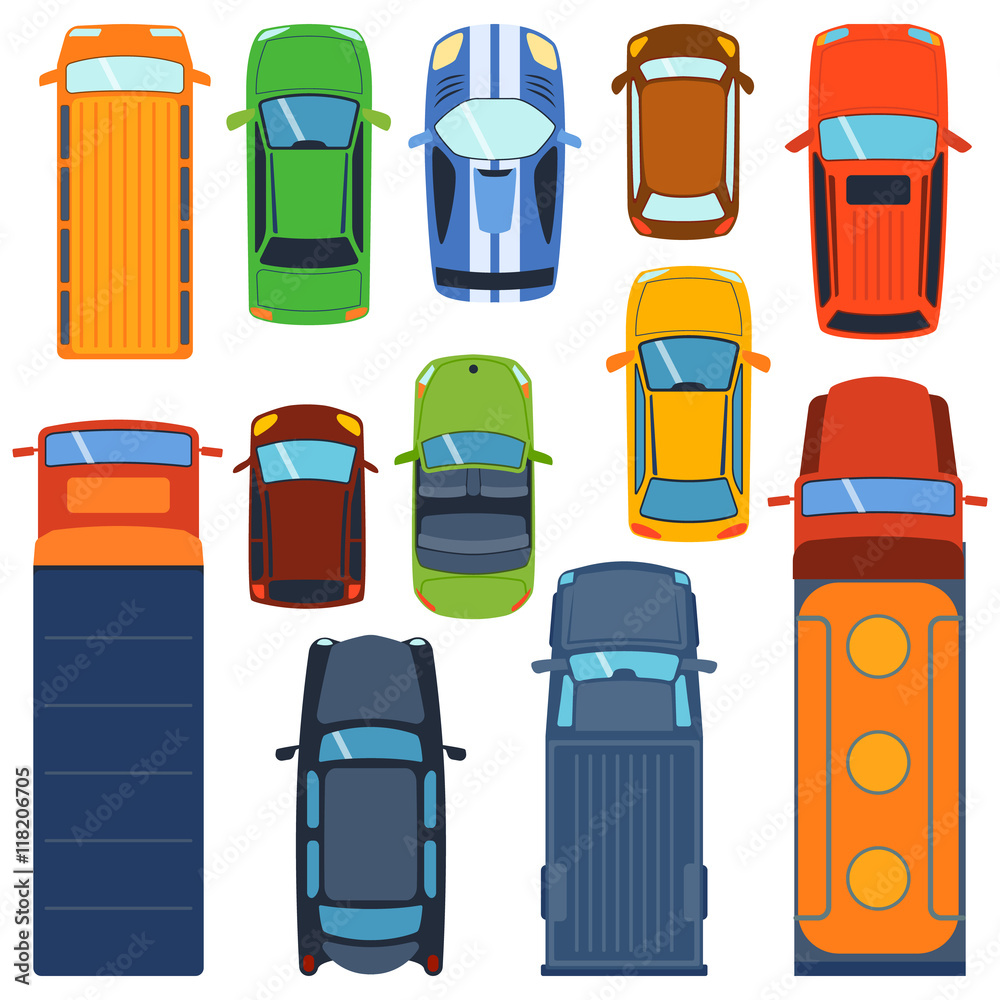 Vector cars icon set. From above car top view. Includes sedan ...