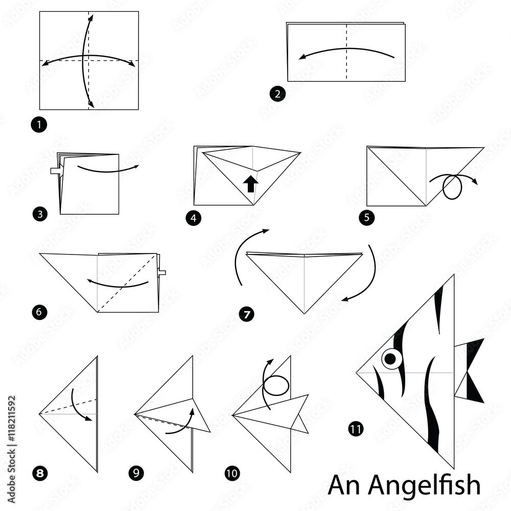 step by step instructions how to make origami An Angelfish. Stock ...