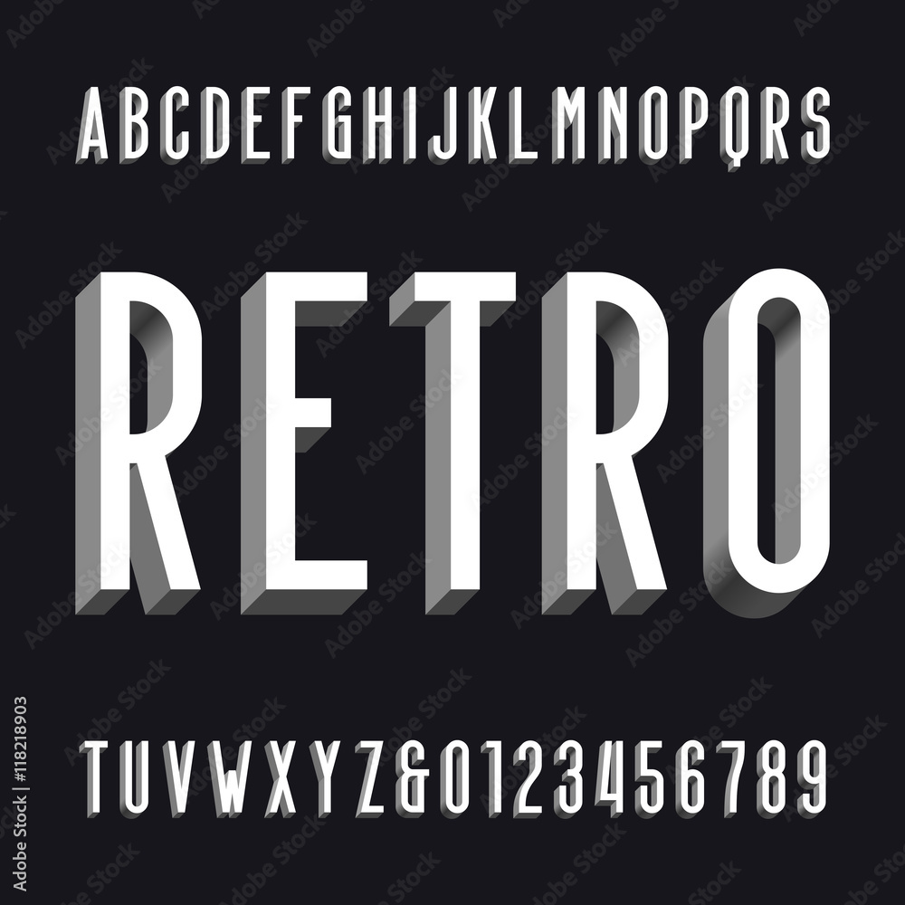 Volumetric retro alphabet font. volume type letters and numbers. Vector ...