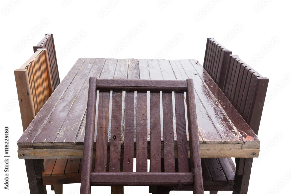 Wooden table with chair isolated on white background Stock Photo ...