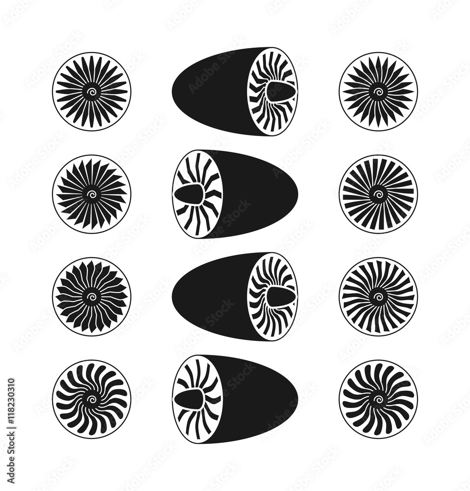 Aircraft jet engine and blades of turbine vector Stock Vector | Adobe Stock