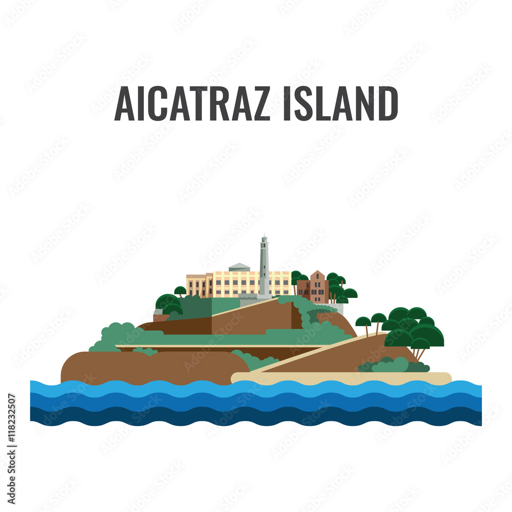 Alcatraz island view from the sea. Vector illustration. Stock Vector ...
