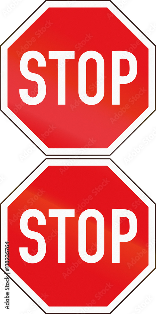 Road sign used in the African country of Botswana - Stop. Two stop ...