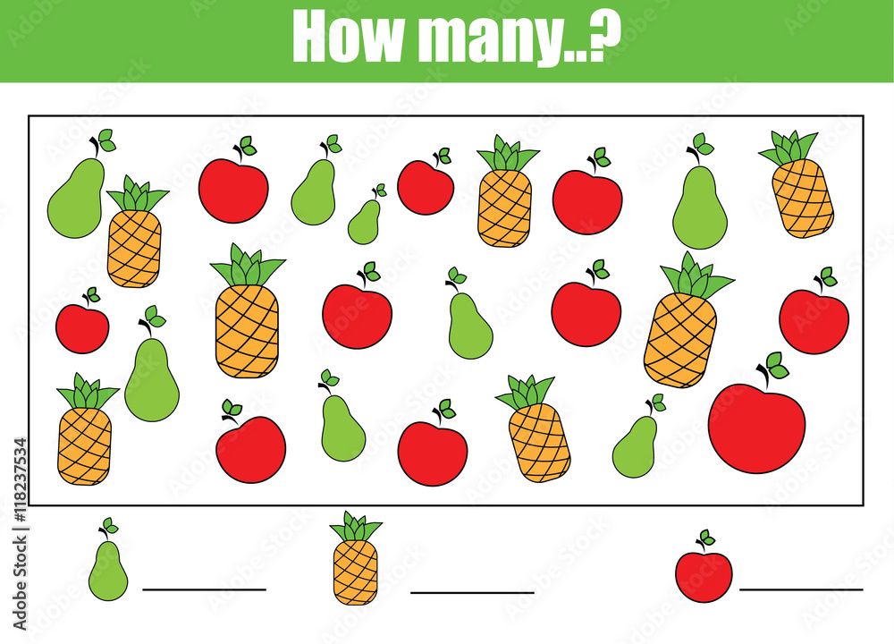Counting educational children game, kids activity. How many objects ...