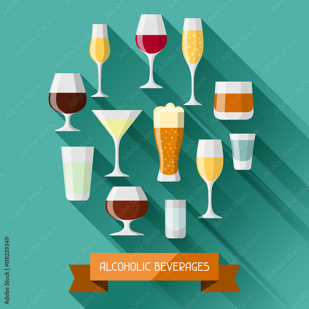 Alcohol drinks background design. Glasses for restaurants and bars ...