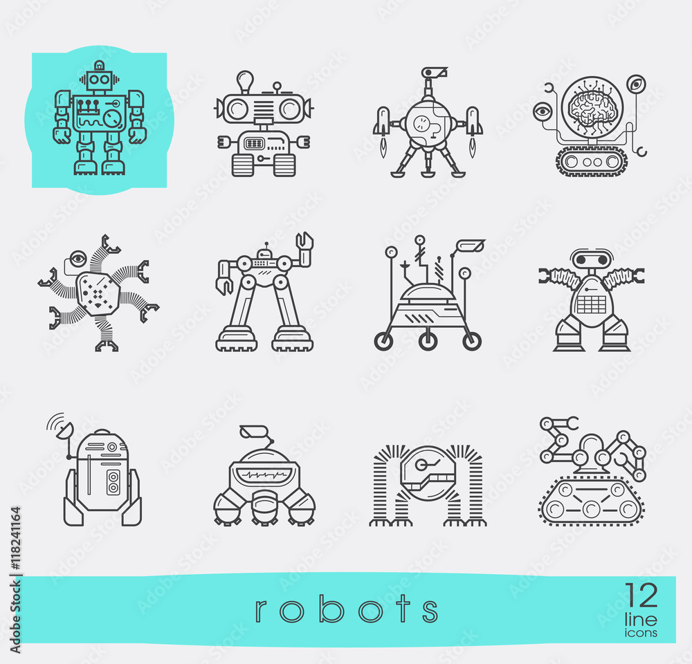Vector set of various types of robots. Collection of robot icons. Stock ...