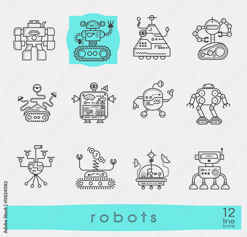 Vector set of various types of robots. Collection of robot icons. Stock ...