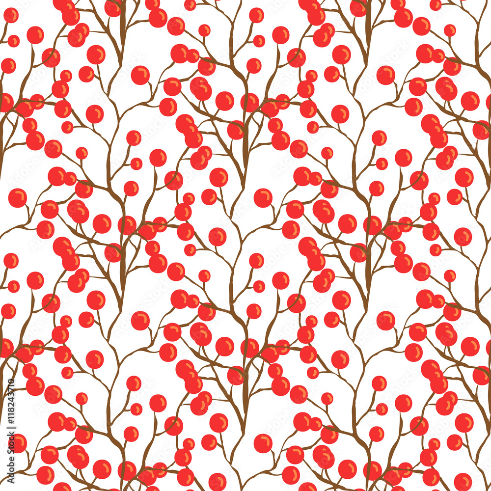 Red berry pattern. Autumn seamless background for textile fabric design ...