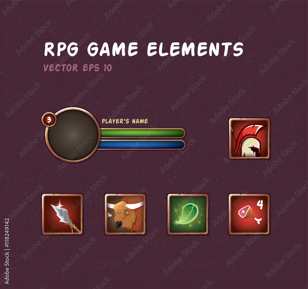 Set of blank frame for rpg game. Action bar with abilities. Game ...